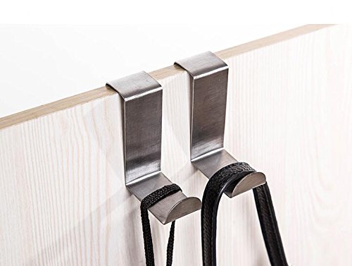 Home-organizer Tech Stainless Steel Reversible Over The Door Hook Removable Cubicle Coat Hook, Brushed Finish 6 Pack