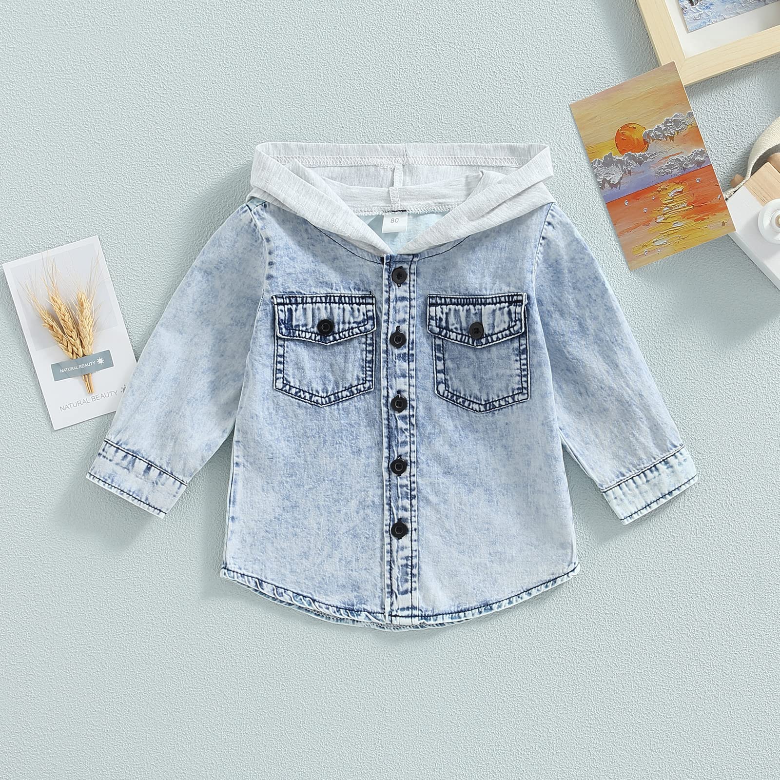 AEEMCEM Toddler Baby Boys Hooded Denim Jackets Long Sleeve Button Down Hoodie Jeans Jacket Coat Tops Fall Winter Clothes (Blue White, 2-3 Years)