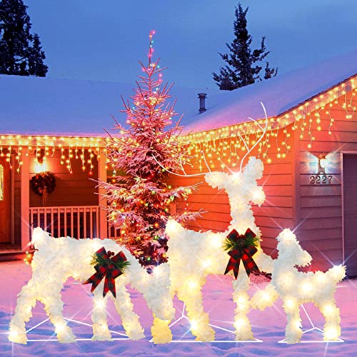Christmas Decorations Outdoor Yard Set of 3 Lighted Reindeer Xmas Holiday Indoor Outdoor Decor, Pefect Outside Yard Lawn Indoor Christmas Tree Lighted Decor
