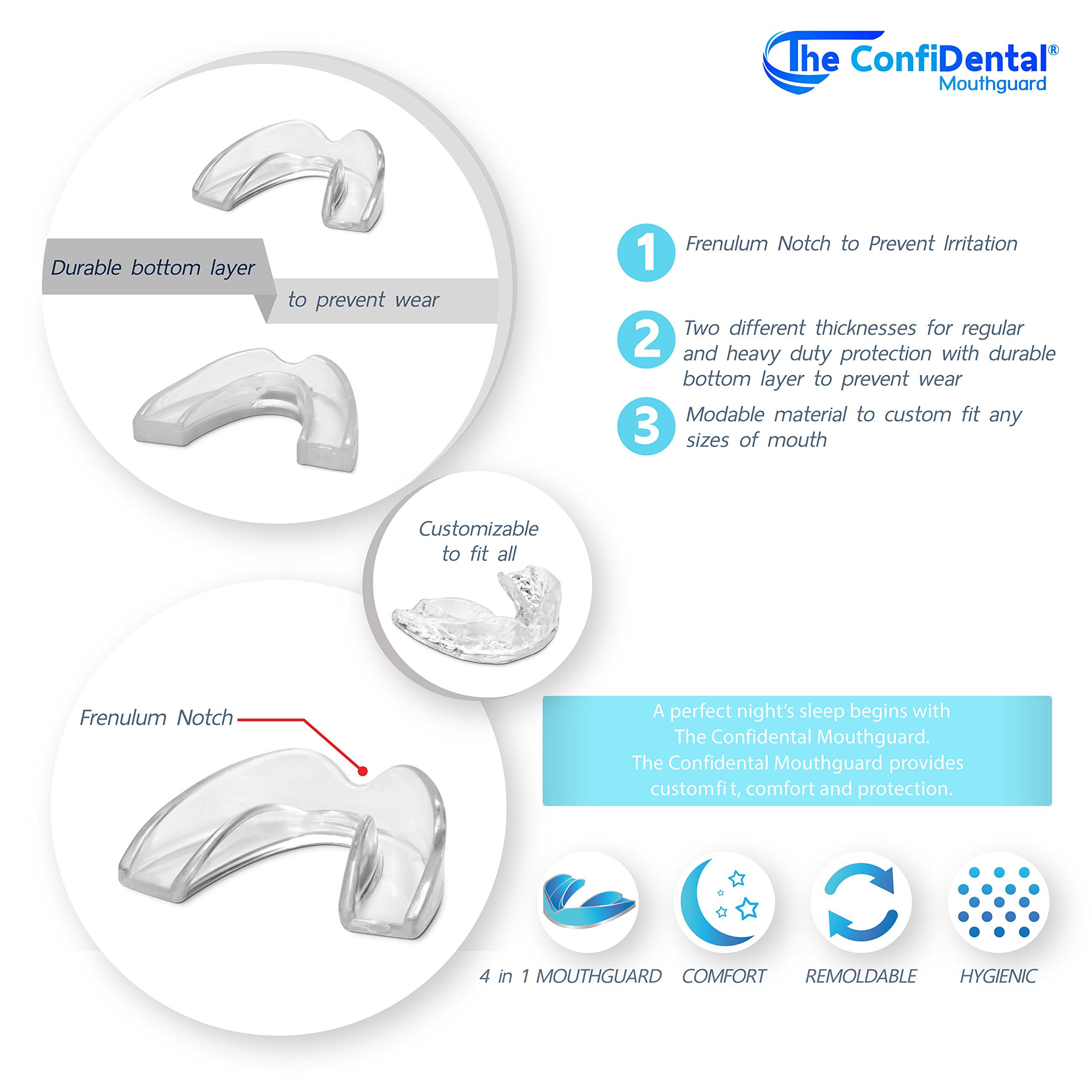 The ConfiDental - Pack of 5 Moldable Mouth Guard for Teeth Grinding Clenching Bruxism, Sport Athletic, Whitening Tray, Including 3 Regular and 2 Heavy Duty Guard (3 (lll) Regular 2 (II) Heavy Duty)
