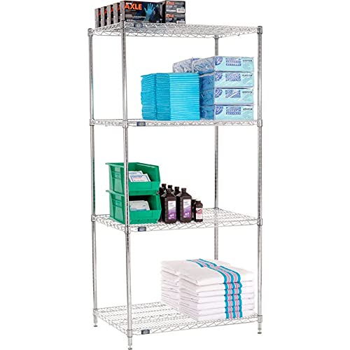 Nexel Adjustable Wire Shelving Unit, 4 Tier, Commercial Dry Storage Rack, 24" x 42" x 86", Chrome