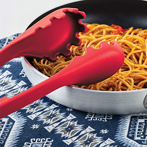 Fox Run 2 in 1 Pasta Measuring Tongs, 12.5", Red