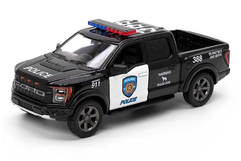 KiNSMART 2022 Ford F-150 Raptor Police Edition 5 Inch 1:46 Scale Die Cast Metal Model Toy Truck