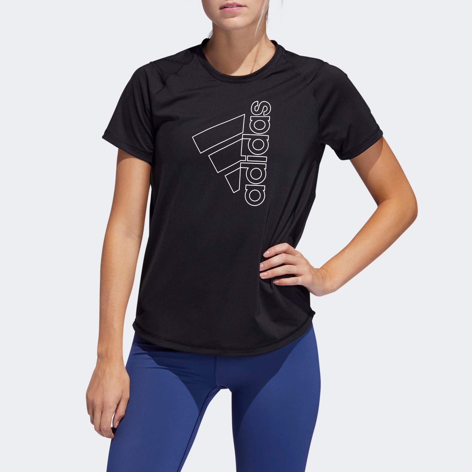 adidas womens Tech Badge of Sport Tee Black/White X-Small