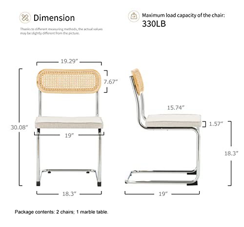 Brafab Mid Century Modern Dining Chairs Set of 2, Accent Kitchen Chairs with Natural Rattan Backrest, Modern Industrial Upholstered Metal Chairs for Dining Living Room Kitchen（White）