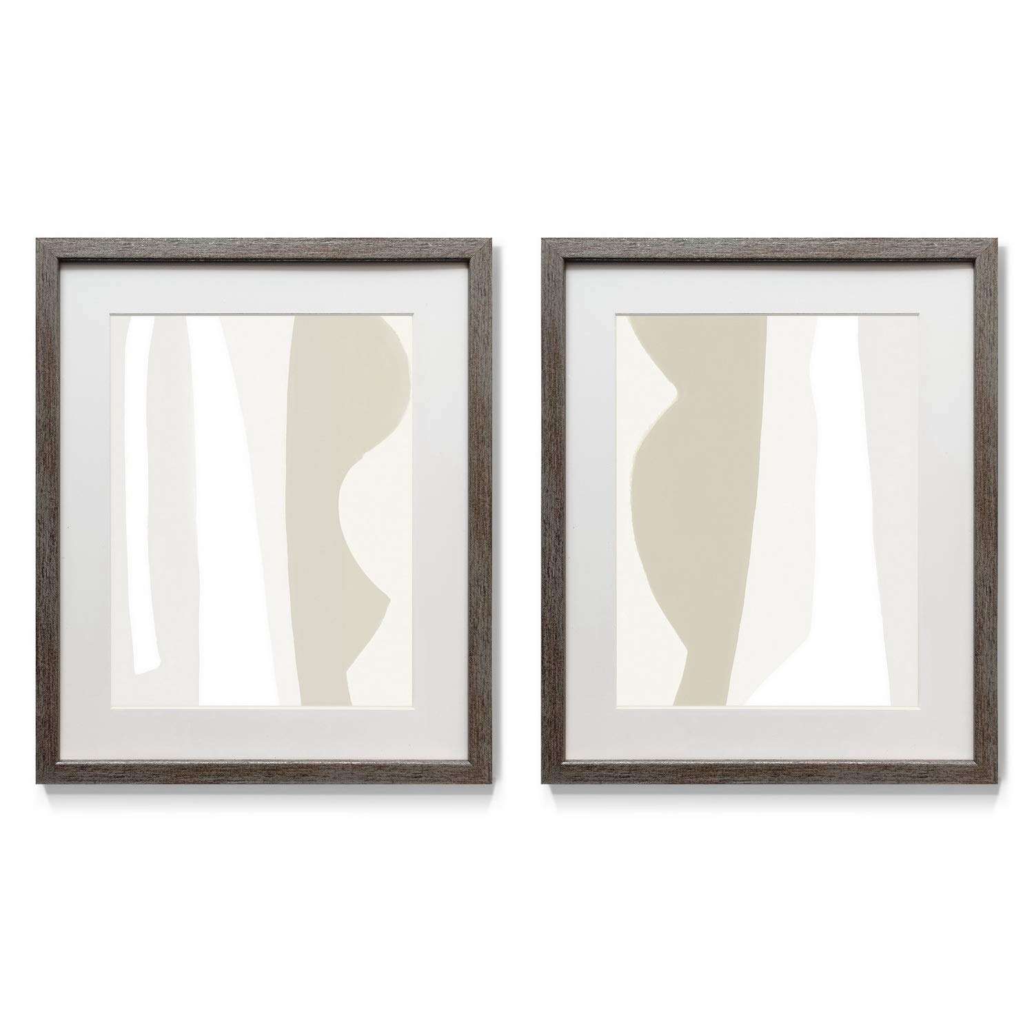 Abstract Wall Art, Rustic Silver Distressed Frame 2-Piece Wall DΓ©cor Set: Neutral, Geometric, Floral, Botanical, Modern, Contemporary, Home & Office, Ready to Hang 16x20 - Beige Fundamental