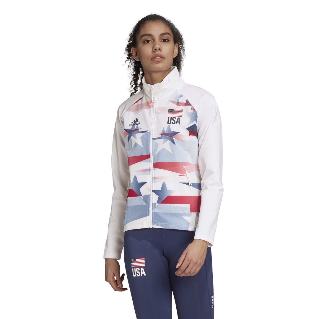 adidas womens USA Volleyball Warm-Up Jacket White/Navy/Team Power Red Medium