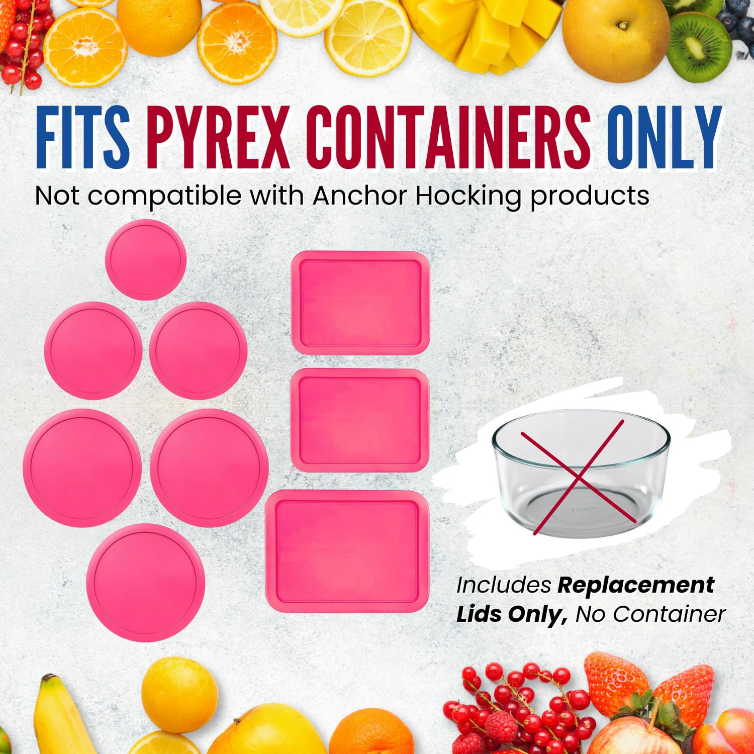 Replacement Lids for Pyrex Containers (1) 1-Cup (2) 2-Cup (2) 4-Cup (1) 7-Cup (2) 3-Cup (1) 6-Cup Round Rectangle (Blue)