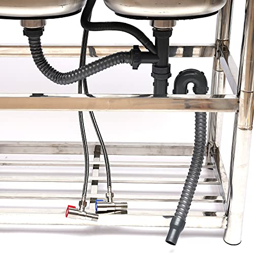 Free Standing Stainless Steel Commercial 2 Compartment Sink, Double Bowl Compartment Workbench Sink with Faucet & Storage Platform for Bar, Restaurant, Kitchen, Hotel, Home, 47.24x31.89x17.72In
