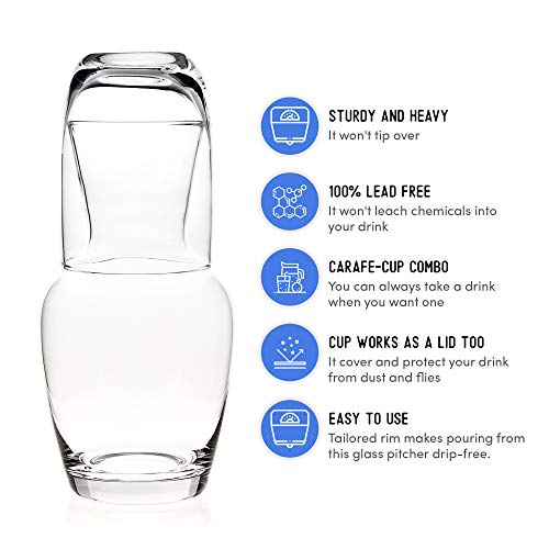 Trinkware Bedside Carafe With Tumbler - Clear Glass - 2 Piece Water Pitcher And Cup Night Set