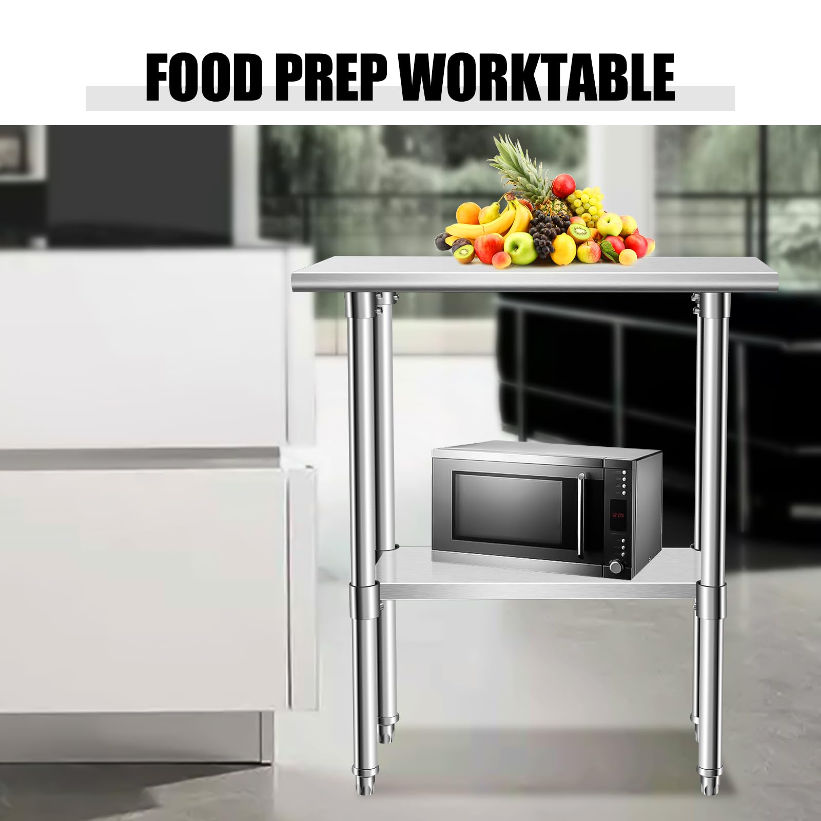 OUKIDR Heavy Duty Food Prep Stainless Steel Table Workbench with Adjustable Under Shelf, Commercial Worktable for Kitchen, Restaurant, Home and Hotel,36 X 18 Inch