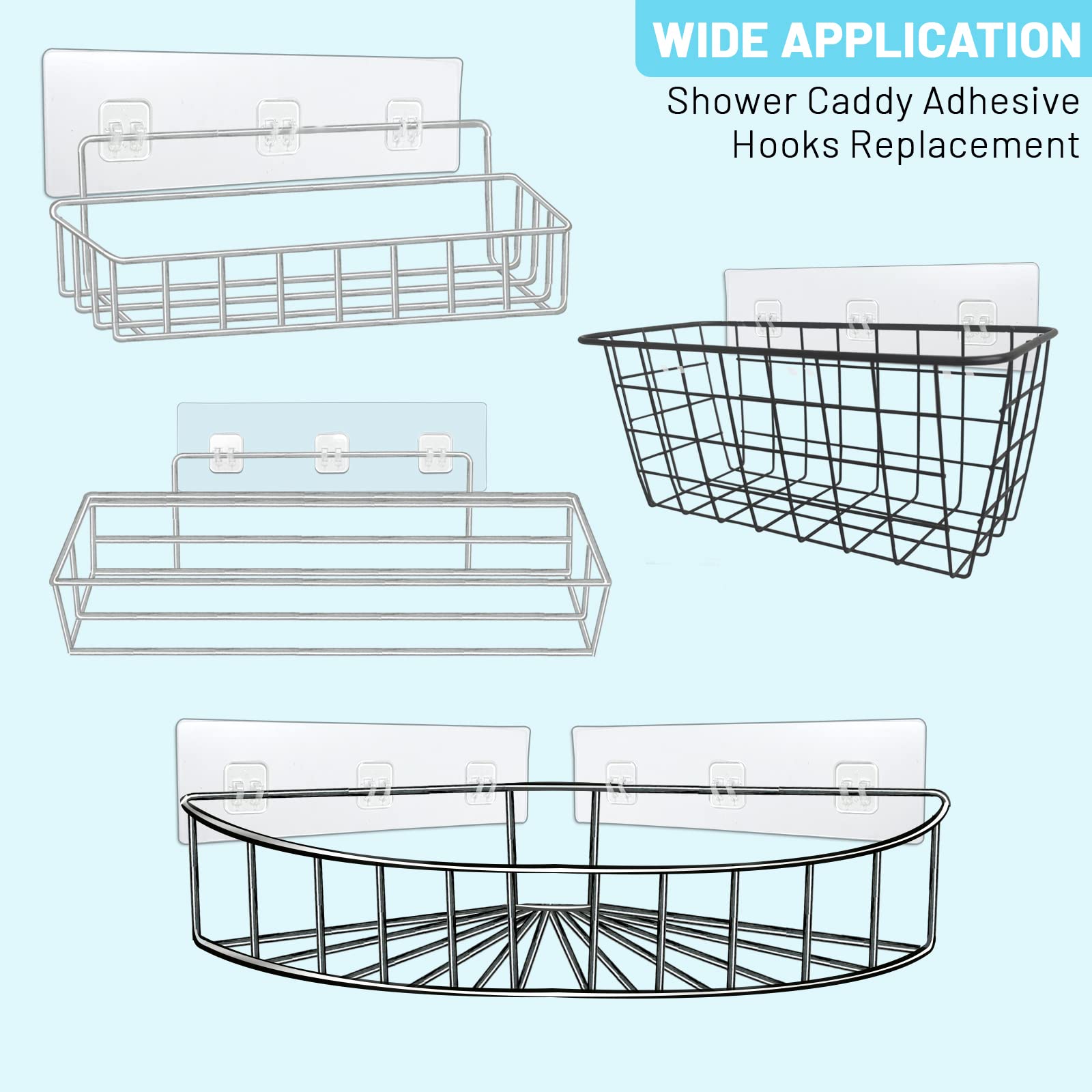 NEWJINXIN 12 Packs Shower Caddy Adhesive Hooks Replacement,No Drilling Strong Transparent Adhesive, Strong Sticker Hooks for Bathroom Shower Caddy,Storage Shelves and Kitchen Racks (3 Hooks)