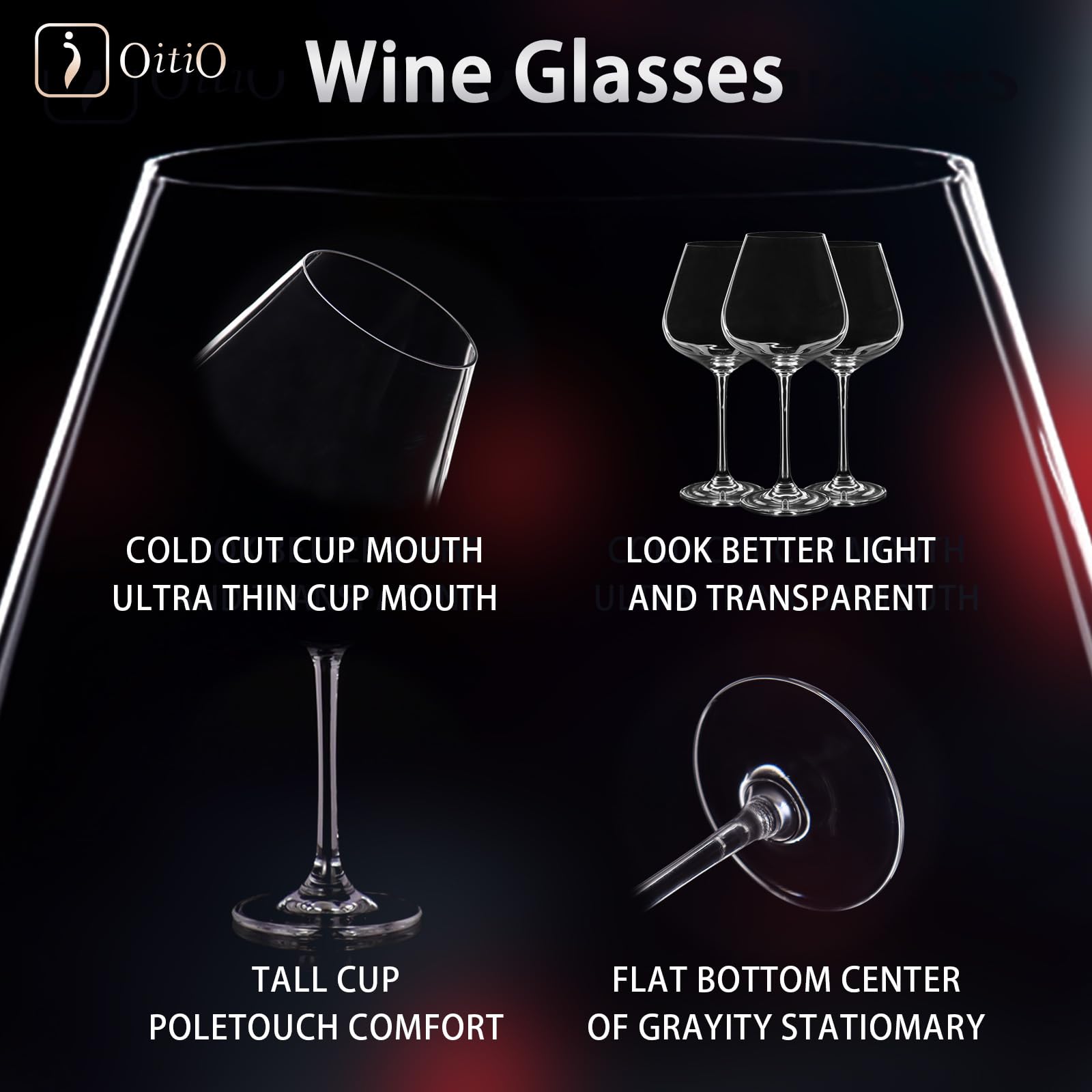 OitiO Red Wine Glasses Set of 4, 20 oz Crystal Wine Glasses Large, Long Stem White Wine Glasses Modern with Wine Stopper, Premium Gift Set for Wedding Anniversary Birthday Christmas Women Men