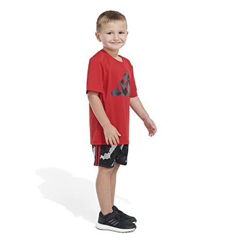 adidas Boys' Short Sleeve Poly Tee & Camo All Over Print Short Set, Better Scarlet, 6