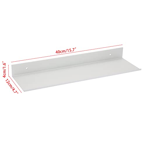 OwnMy Set of 2 White Metal Floating Shelf Wall Mount Bathroom Shower Shelves Brackets Floating Wall Racks, 16 Inch Metal Display Wall Shelves Modern Floating Storage Shelves for Kitchen Living Room