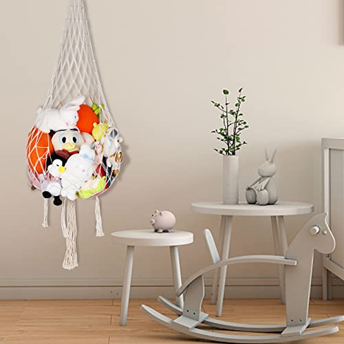 Hircviy Stuffed Animal Net or Hammock Handmade Large Macrame Toy Display Hammock Organizer for Corners, Walls and Ceiling Hanging Plushie Net Toys Holder for Kids Room Boho Storage