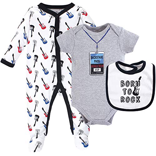 Little Treasure Unisex Baby Sleep and Play, Bodysuit and Bib, Born To Rock, 3-6 Months