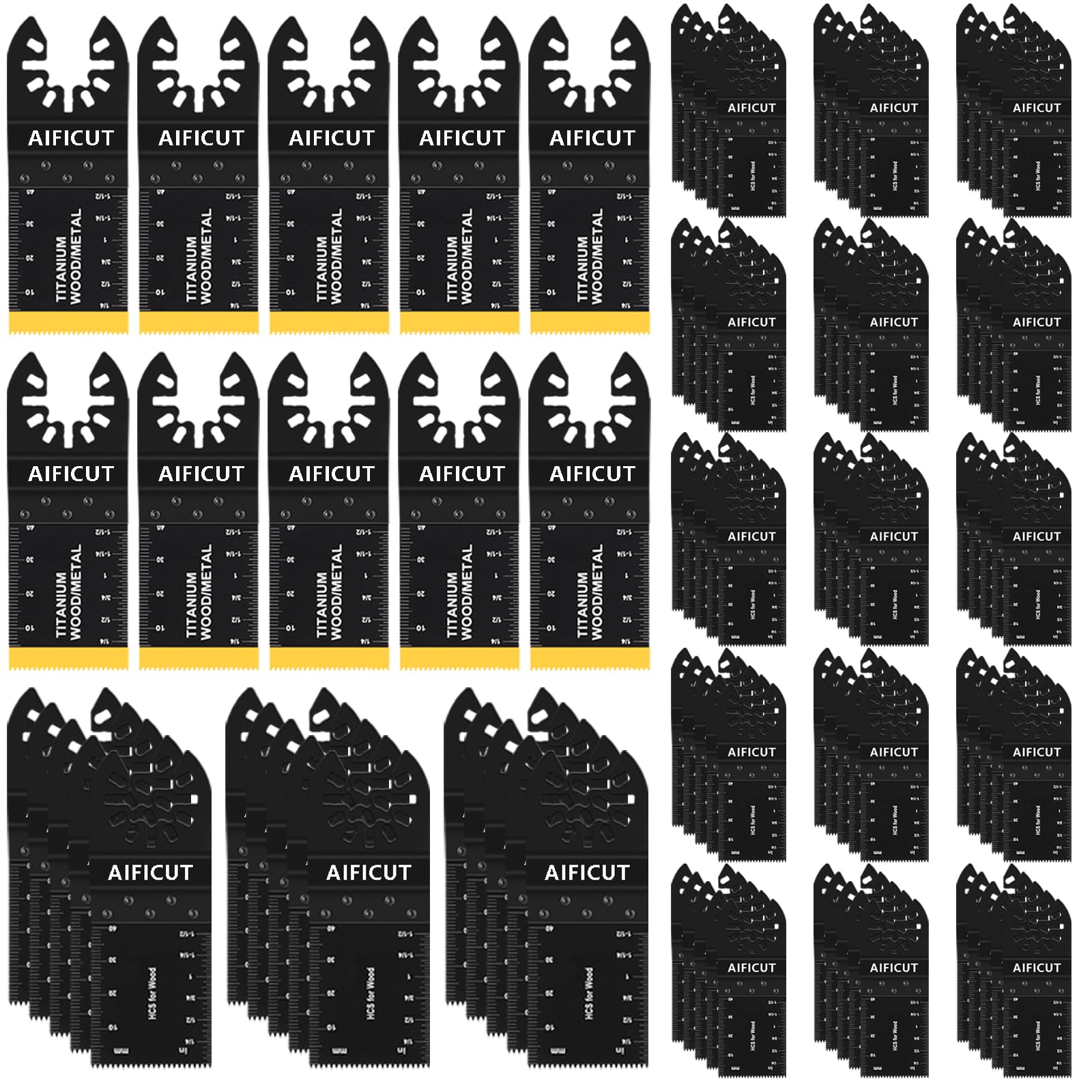 AIFICUT 100pcs Oscillating Saw Blades Universal Wood Multitool Blades Quick Release Oscillating Tool Blades Kits Fit Porter Cable Black & Decker Rockwell Ridgid Ryobi Milwaukee Chicago Craftsman