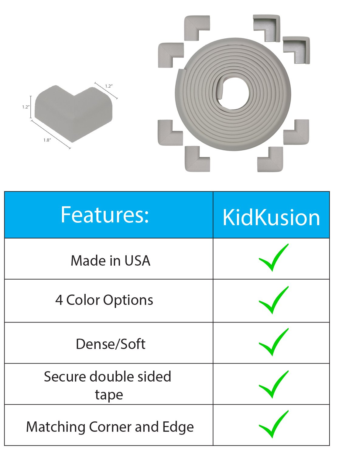 Kidkusion Table Cushion | Made in USA | 20 Feet + 8 Corners | Taupe | Baby Proof Furniture Edge and Corner Guards