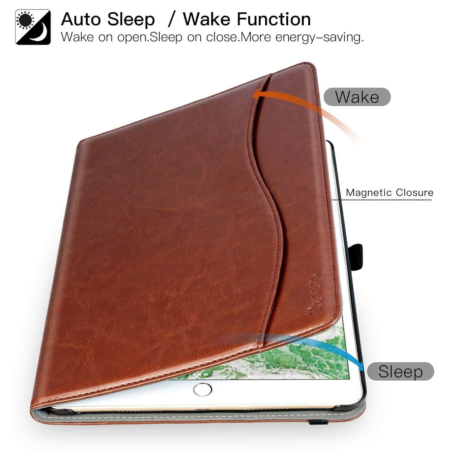 ZtotopCases for iPad 6th/5th Generation 9.7 Inch 2018/2017 iPad Air 2 & 1 Case, Premium PU Leather Business Folding Cover with Auto Wake/Sleep, Multiple Viewing Angles for iPad Air 2nd/1st Gen, Brown