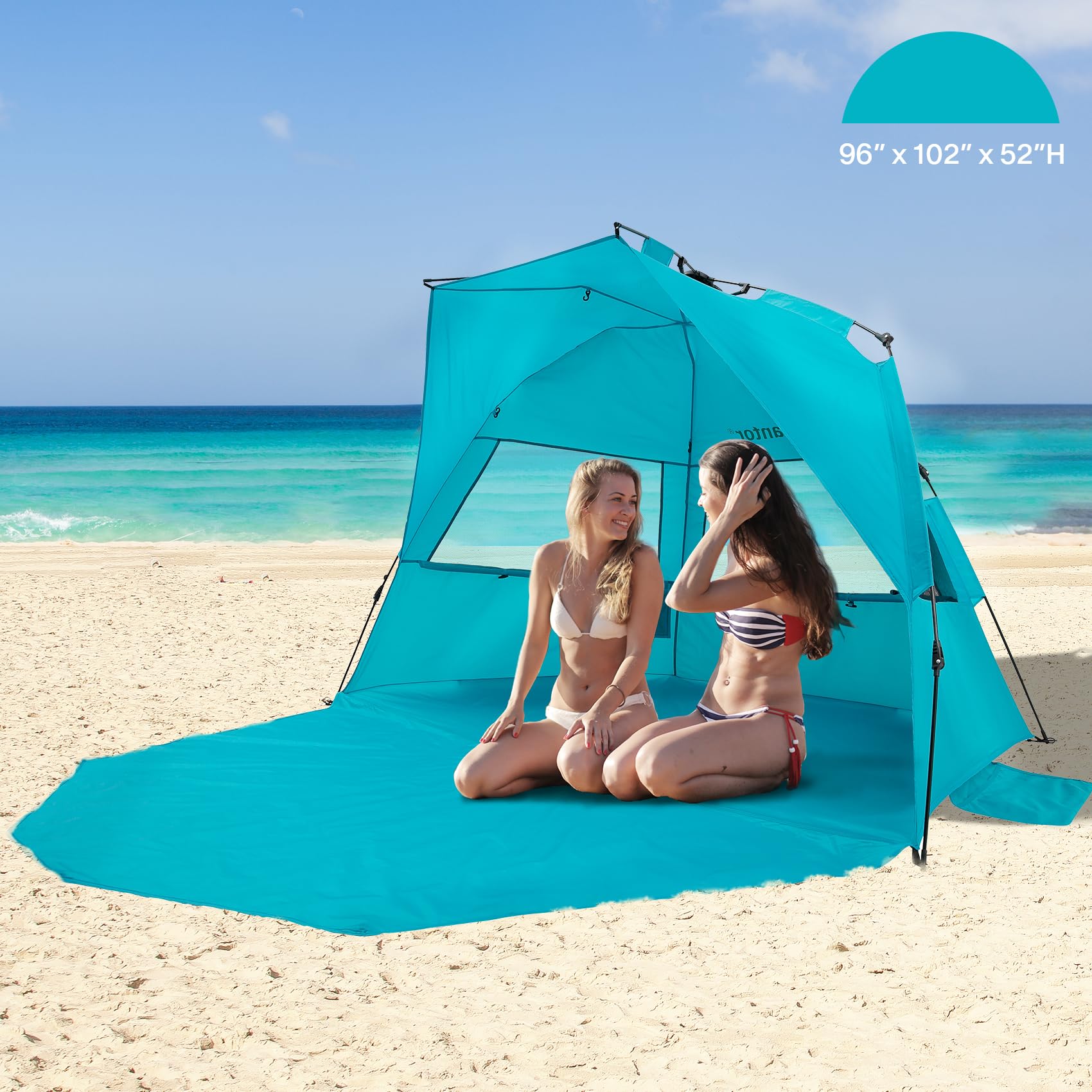 Alvantor Extra Large Beach Tent Super Bluecoast Beach Umbrella Outdoor Sun Shelter Cabana Automatic Pop Up UPF 50+ Sun Shade Portable Camping Fishing Hiking Canopy Easy Setup Windproof Patent Pending