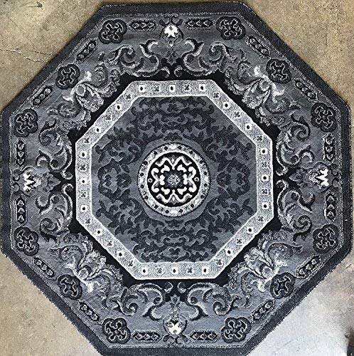 Carpet King Traditional Oriental Octagon Area Rug Grey Black Silver Gray Design 101 (5 Feet 3 Inch X 5 Feet 3 Inch)
