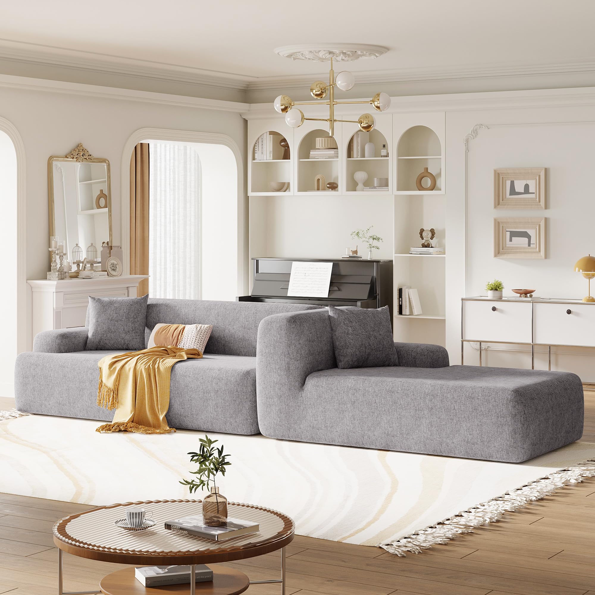 BAMOOLI 109'' Modular Sectional Couch, Modern L-Shape Floor Sofa with Chaise Lounge, Comfy Chenille Fabric Sponge Sofa Couch, Upholstered Corner Cloud Couch for Living Room, Bedroom, Apartment, Grey