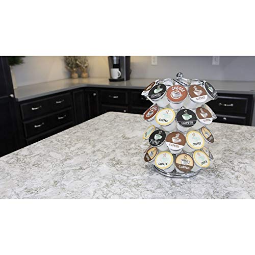 Nifty K Cup Holder – Compatible with K-Cups, Coffee Pod Carousel | 40 K Cup Holder, Spins 360-Degrees, Lazy Susan Platform, Modern Chrome Design, Home or Office Kitchen Counter Organizer