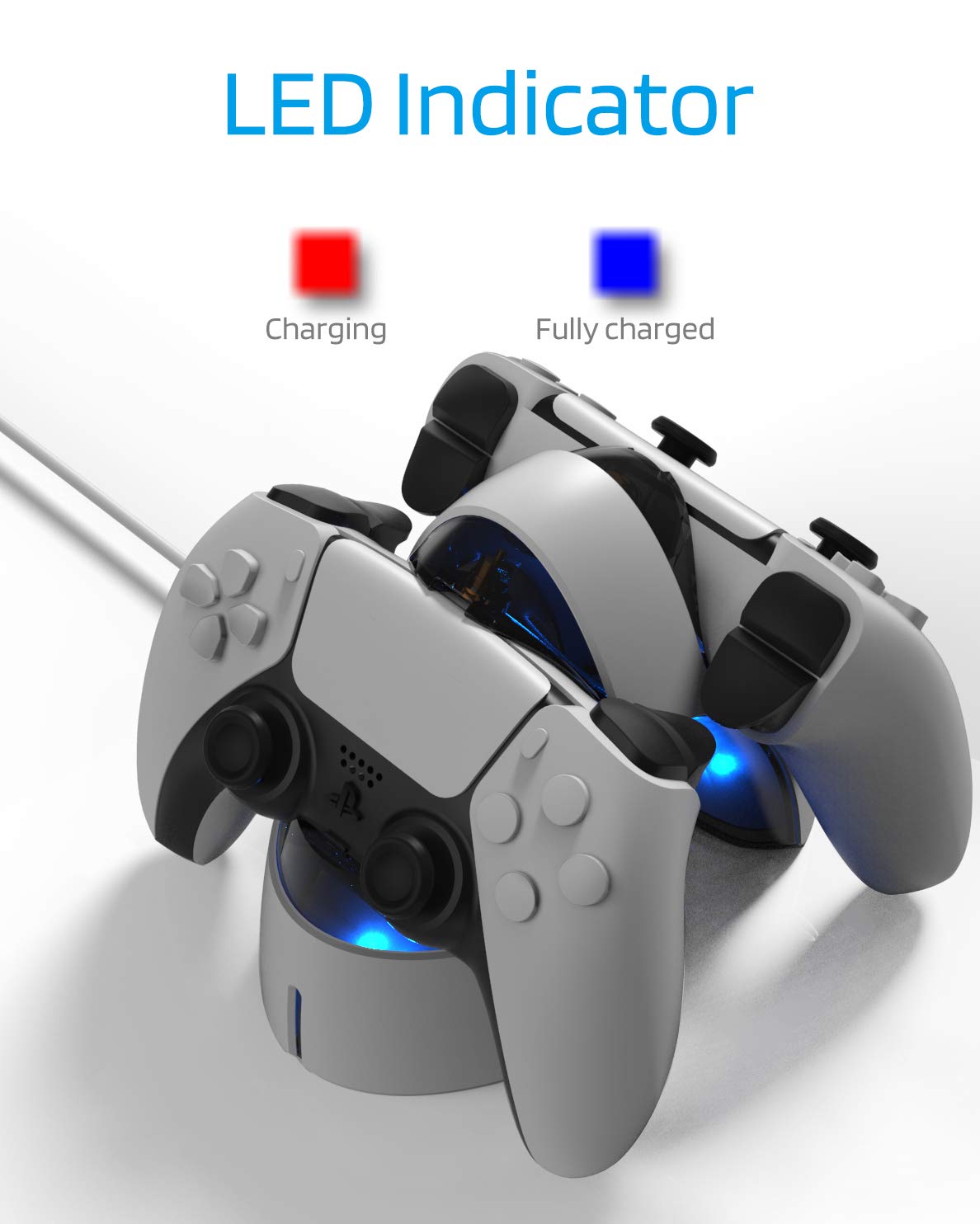 KINVOCA PS5 Charging Station,Controller Charger for DualSense, Charging Dock for Playstation 5 Wireless Controller, Supports Fast Charging and Over-Charging Protection (Charging Cable Included)