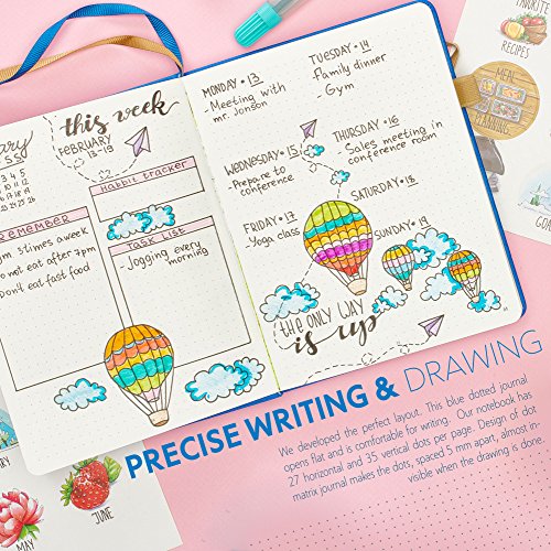 Little More Dot Grid Notebook - Dotted Notebook Journal Hardcover with Thick Paper - Leather Pocket Bullet Planner (7" x 5.5") - Small Diary with Numbered Pages with Pen Loop (Blue)