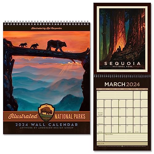 Americanflat 2024 Calendar - National Park Artworks Designed by Kai Carpenter - Large Wall Calendar with Monthly Format - Hanging Monthly Calendar Planner - 10x26 Inches When Open