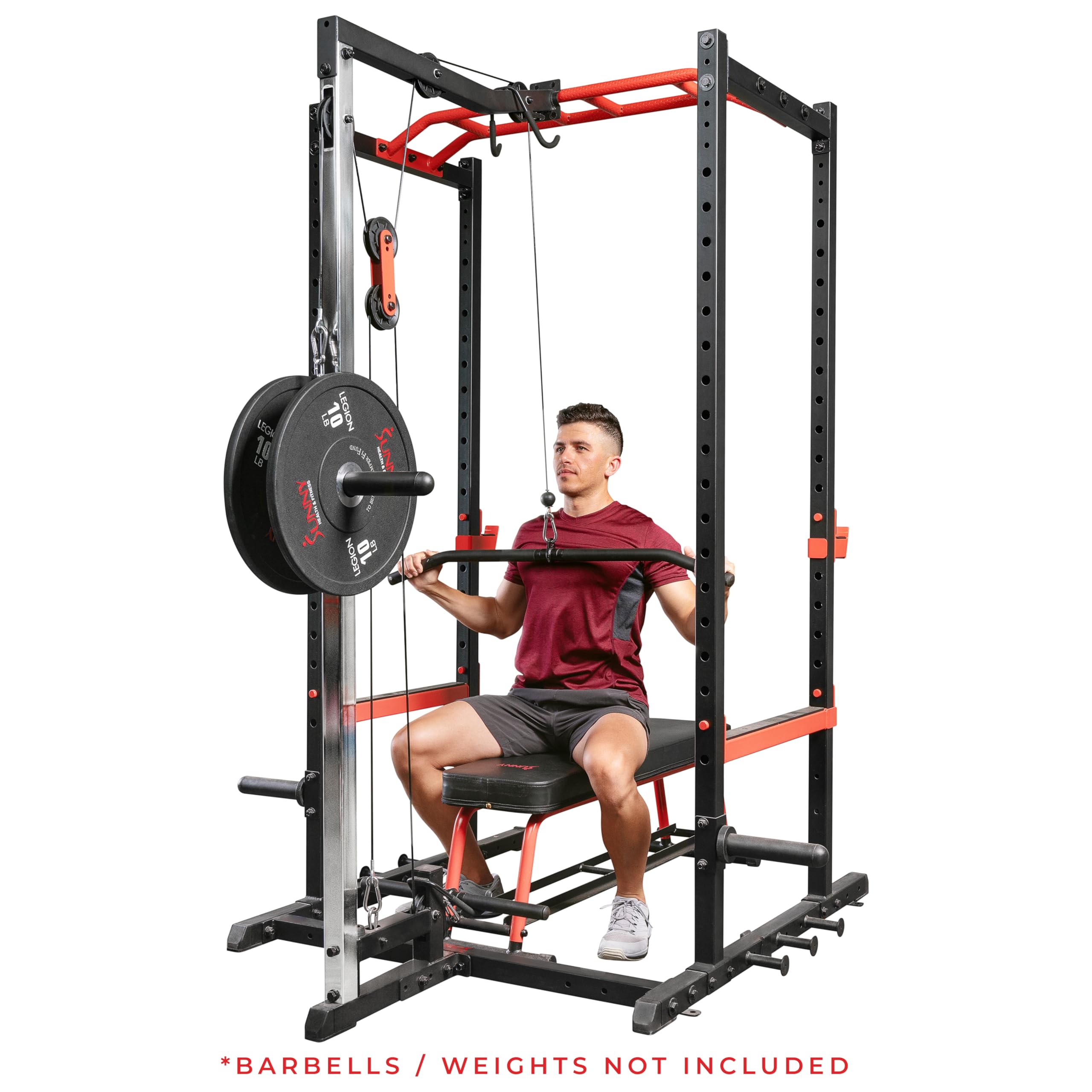 Sunny Health & Fitness LAT Pull Down Attachment Pulley System for Power Racks – SF-XF9927