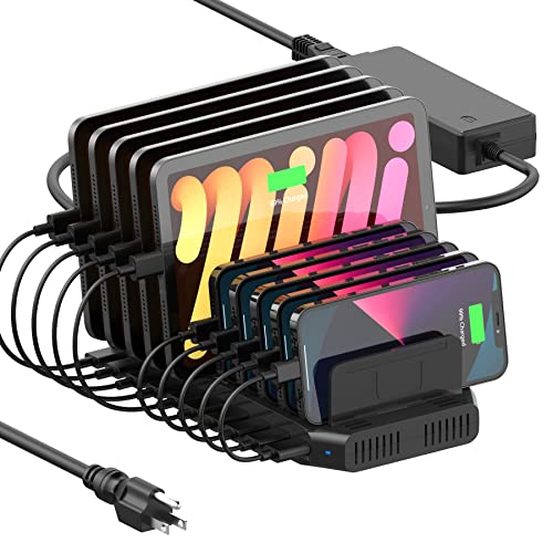 Alxum USB Fast Charging Station with Quick Charge 3.0, 10 Port Charging Stand for Multiple Devices, Compatible with iPad, iPhone, Samsung Galaxy, Black