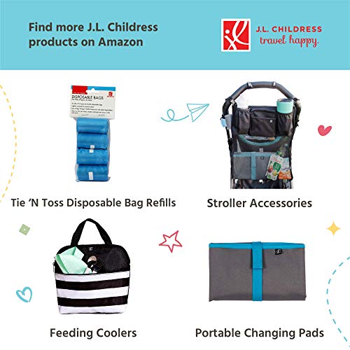 J.L. Childress Bag 'N Bags, Portable Fabric Duffel Dispenser and Waste Bag Refill, Easily Hooks to Stroller or Diaper Bag, Includes 30 Disposable Bags, Black