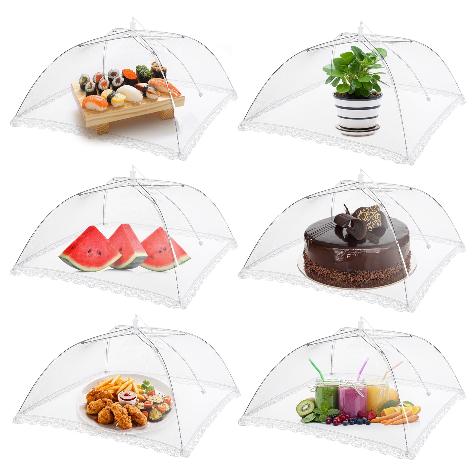 Anpro Food Cover - Food Covers for Outside,Food Tent,Picnic Food Covers mesh,6 Pack (17in X 17 in) Reusable And Collapsible,Scratch Resistant No Lace Food Nets,Mesh Food Covers For Outdoors