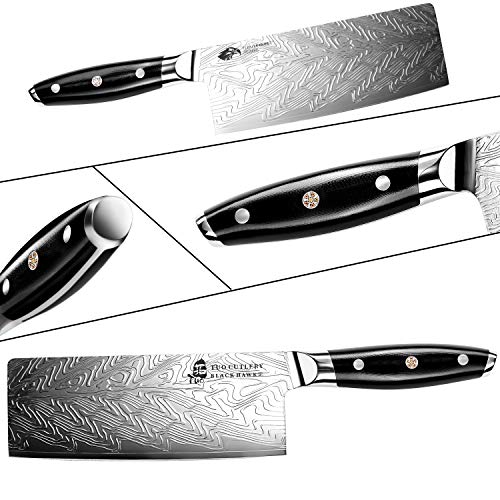 TUO Vegetable Meat Cleaver Knife - Chinese Chef's Knife 7-inch High Carbon Stainless Steel - Kitchen Knife with G10 Full Tang handle - Black Hawk-S Knives Including Gift Box