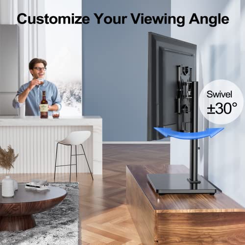 PERLESMITH Swivel Universal TV Stand/Base - Table Top TV Stand for 19-43 inch LCD LED TVs/Monitor/PC - Height Adjustable TV Mount Stand with Tempered Glass Base, VESA 200x200mm, PSTVS07