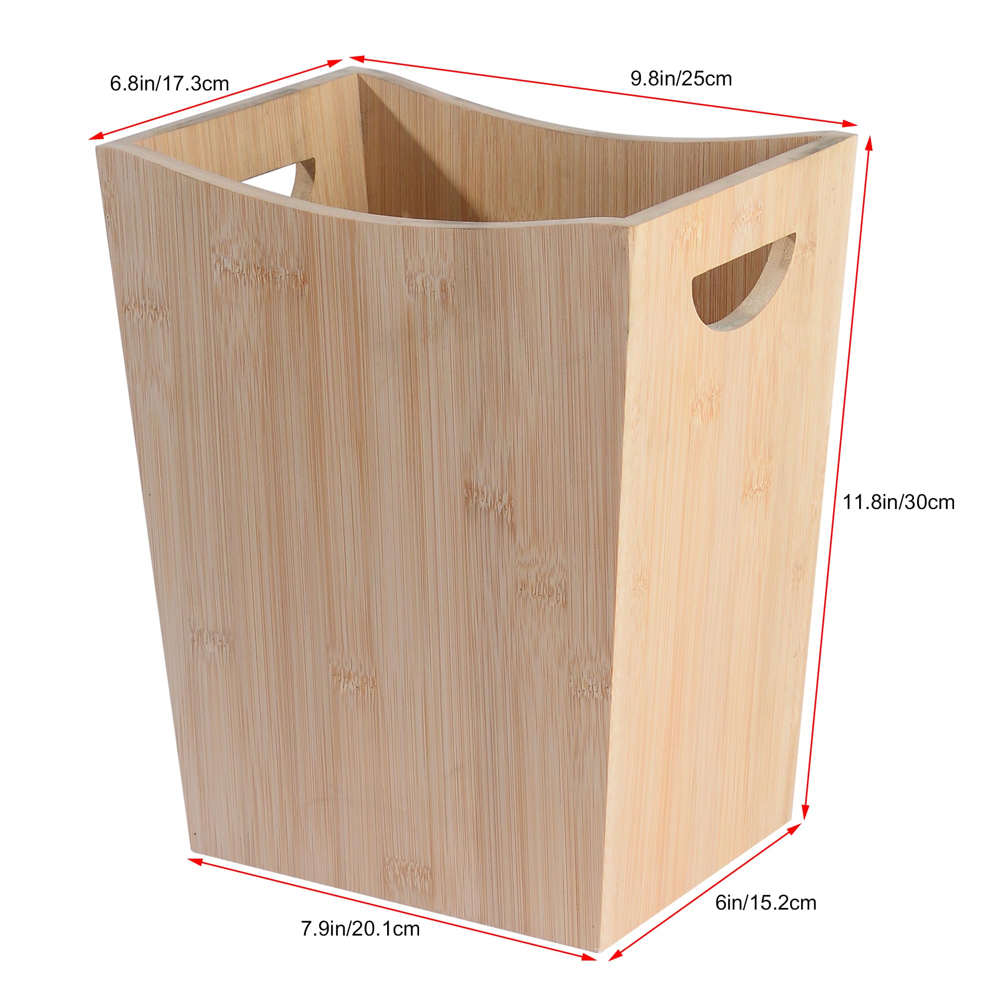 Bamboo Trash can,11.8" x 9.8" x 6"Small Waste Basket with Handles,Wooden Trash cans are Suitable for Offices, Bedrooms, Kitchens, and bathrooms