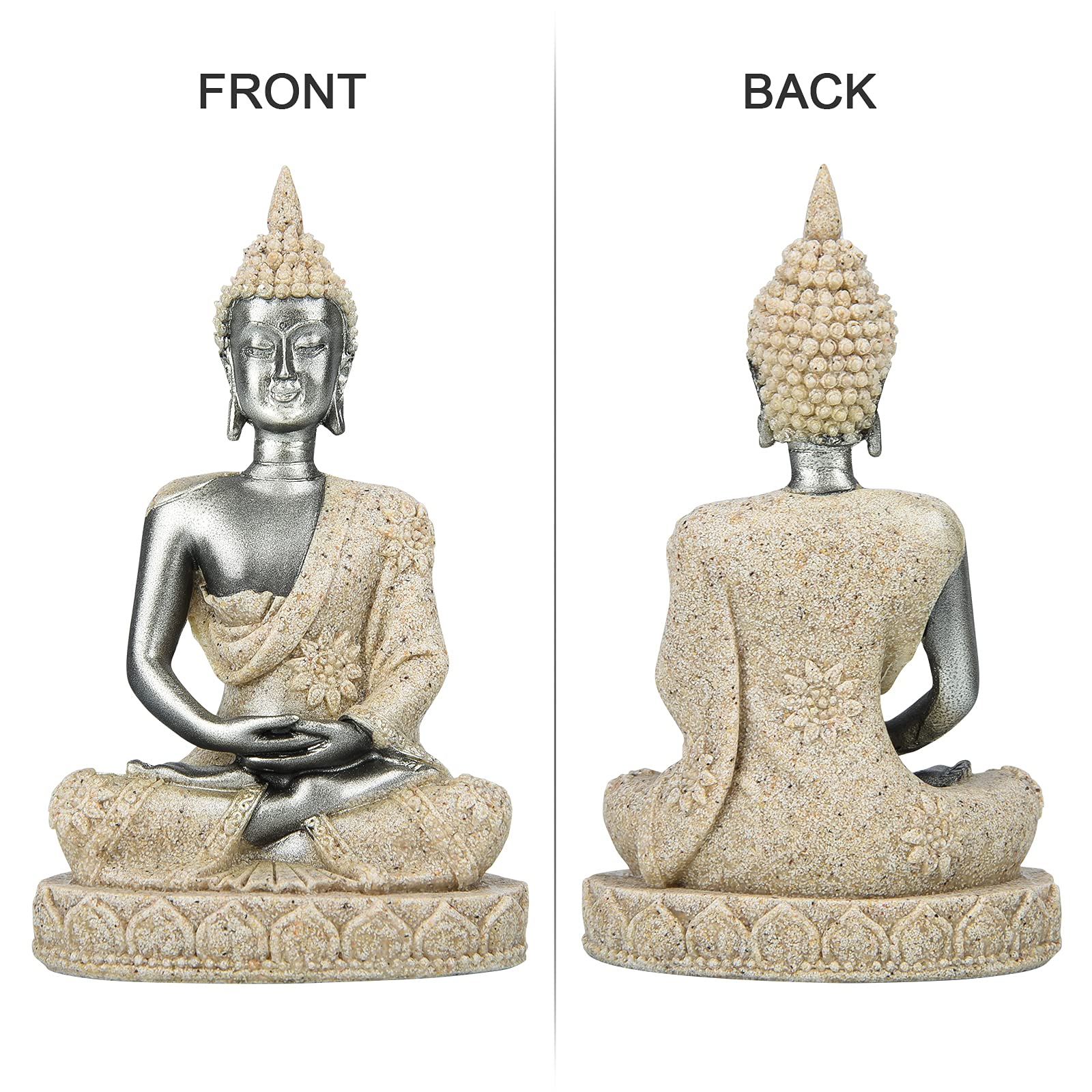 GoYonder Sandstone Buddha Statue for Home Decor, 4.3" Rustic Buddha Decor Thai Shakyamuni Figurine, Hindu Decor for Meditation Altar with Bronze Finish
