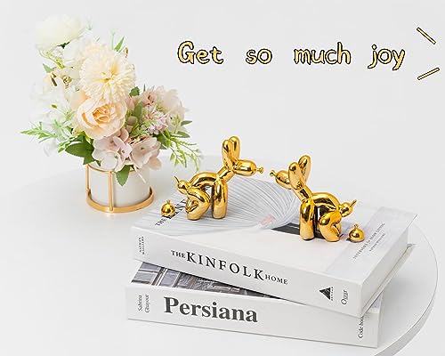 BOIHEGU Gold Pooping Balloon Dog Sculpture Décor, Gold Tiny Figurines Home Décor Cute Novelty Gift, Shiny Gold Accent Decorative Object Nick Nacks for Coffee Table Decoration(Gold)
