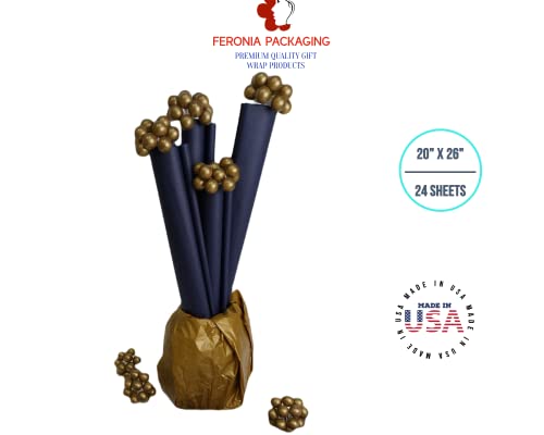 Navy Blue Tissue Paper Squares, Bulk 24 Sheets, Premium Gift Wrap and Art Supplies for Birthdays, Holidays, or Presents by Feronia packaging, Large 20 Inch x 26 Inch