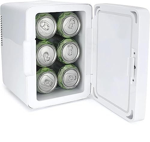 PERSONAL CHILLER Portable Mini Fridge Cooler and Warmer, 4 Liter Capacity Chills Six 12 oz Cans, Snacks, and Skincare Products, 100% Freon-Free, Marble Door