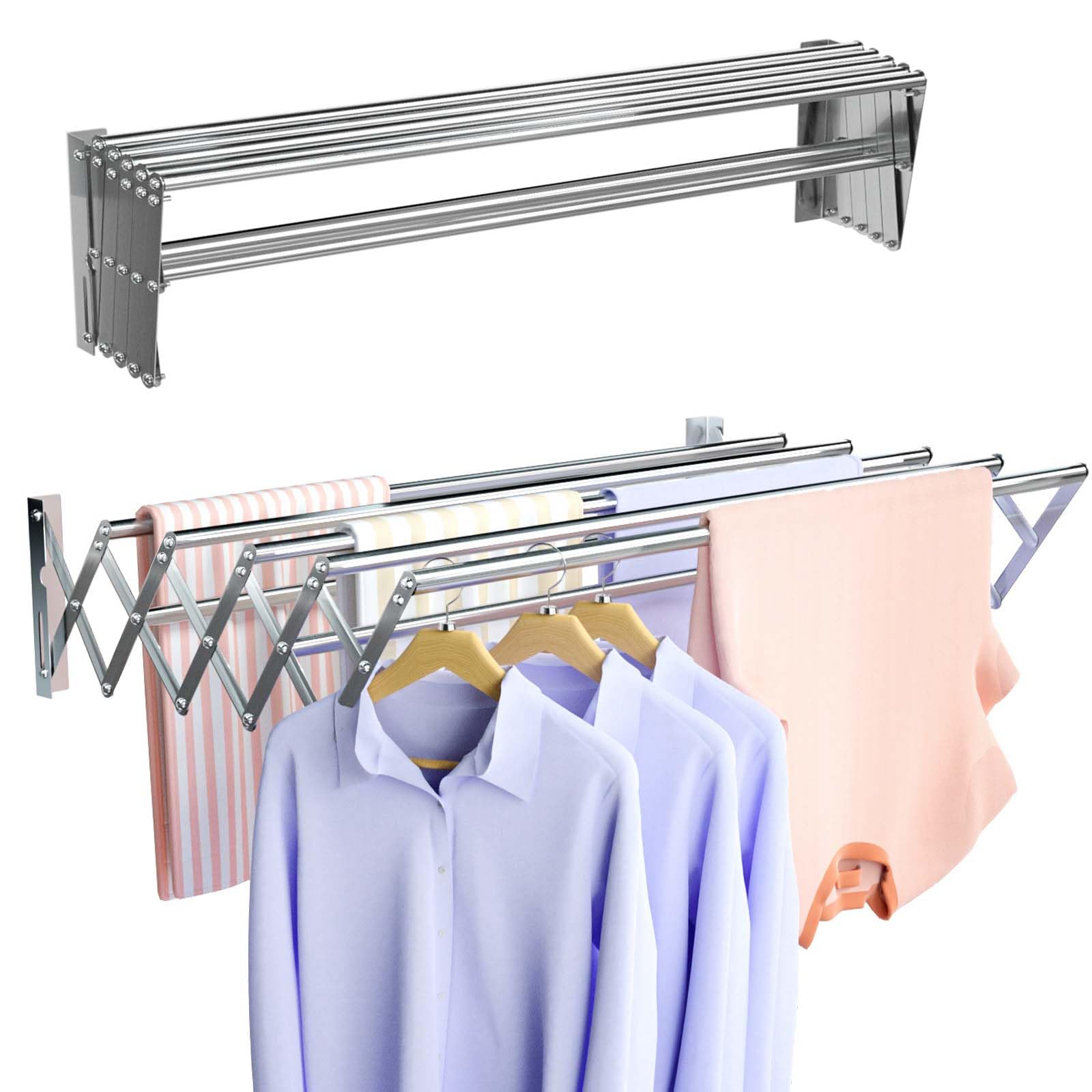 Vikaqi Wall Mounted Clothes Drying Rack, Foldable Wall Mount Laundry Drying Rack Folding Indoor, Drying Rack Clothing Collapsible, Retractable Towel Rack, Space Saver with 7 Drying Rods, Black
