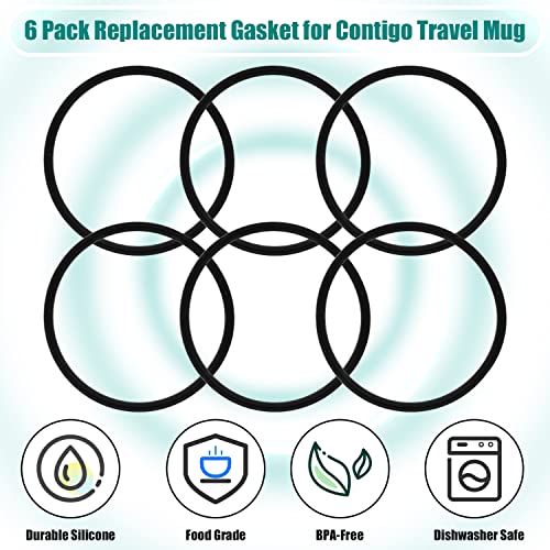 6pcs Replacement Rubber Lid Seals Compatible with 16 & 20 oz Contigo Snapseal Byron Travel Mug Ring, Leak-Proof Rubber Seals Lid Gaskets Replacement for Contigo Mugs (Black)