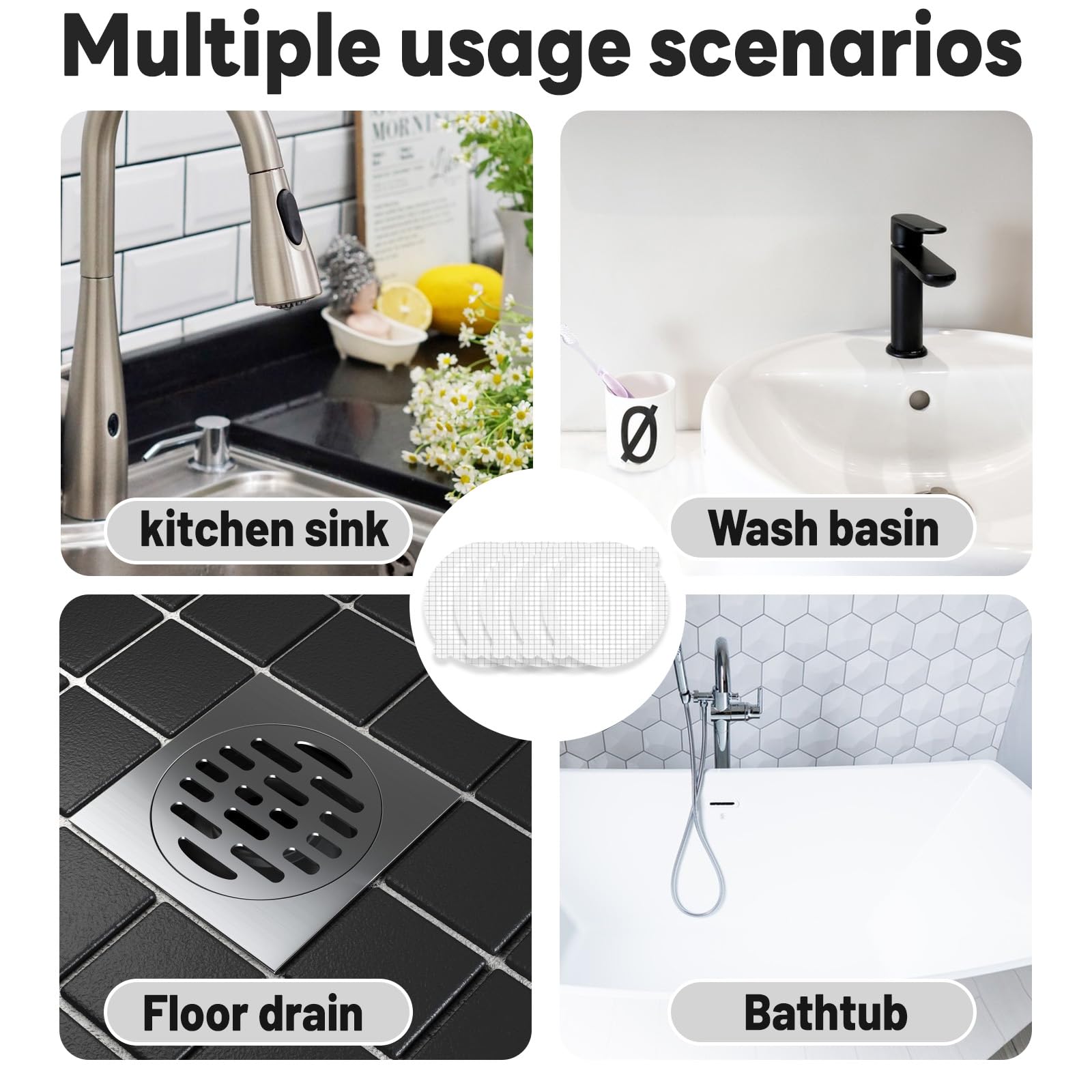 ASTIMESA 25 Pack Disposable Shower Drain Hair Catcher,4.3 Inch Mesh Sticker Drain Cover, Adhesive Hair Stopper Collector Trap,Floor Strainer for Bathroom Bathtub Kitchen Sink (25)
