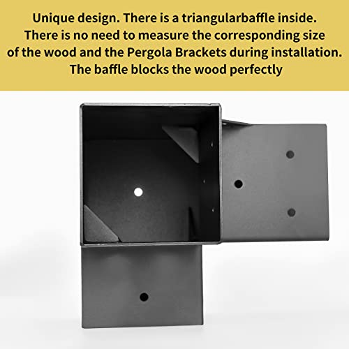 Nrspp Pergola Bracket,4x4 Pergola Kit 3-Way Right Angle Corner Bracket with Black Powder Coated,Woodwork DIY Pergola Kit & Post Base Brackets for Gazebos, Patio Pergolas(Actual: 3.5"x3.5") 4 Set