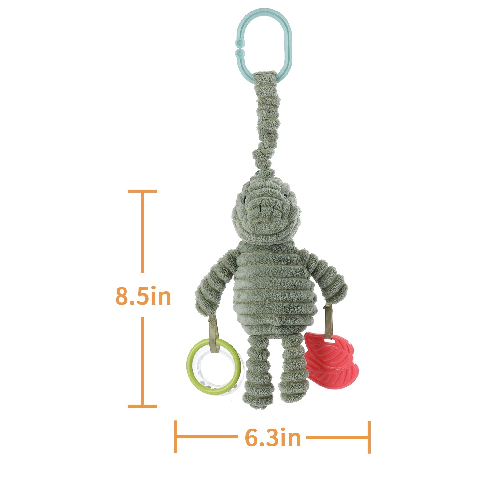Apricot Lamb Baby Stroller or Car Seat Activity and Teething Toy, Features Plush Dinosaur Character, Gentle Rattle Sound & Soft Teether, 8.5 Inches