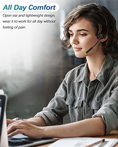 Bone Conduction Headphones with Mic,Bluetooth Headset with Noise-Canceling Boom Microphone, Wireless Headset Waterproof Open Ear Headphones for Trucker Drivers Online Meeting Office Home Business