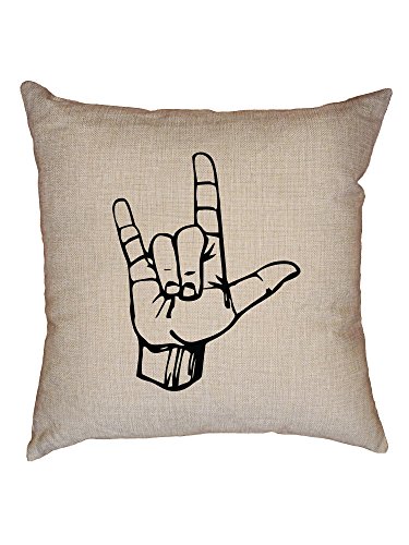 Hollywood Thread I Love You - Sign Language Symbol - ASL Decorative Linen Throw Cushion Pillow Case with Insert