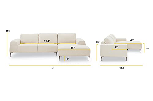 POLY & BARK Rue Right-Facing Sectional Sofa, Crema White Boucle